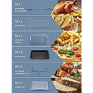 A/C 10-in-1 Air Fryer Oven, 24 QT large Convection Toaster Oven with Rotisserie and Dehydrator, 1700W Oil-free Cooking, 6 free Accessories & 75 Recipes, Black (FM-9015)