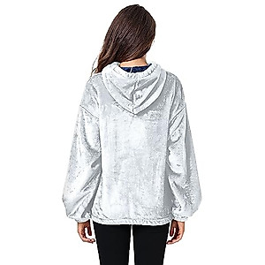 Joisal Alice Blue Fluffy Sweatshirt for Women, with Pockets, Women Clothes, Sherpa Pullover Hoodie Womens