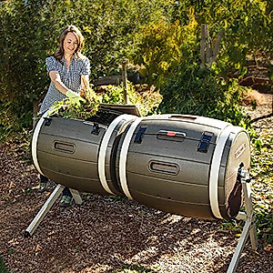 Lifetime 60309 Outdoor Double Bin Rotating Composter, 100-Gallon, Pack of 1, Brown