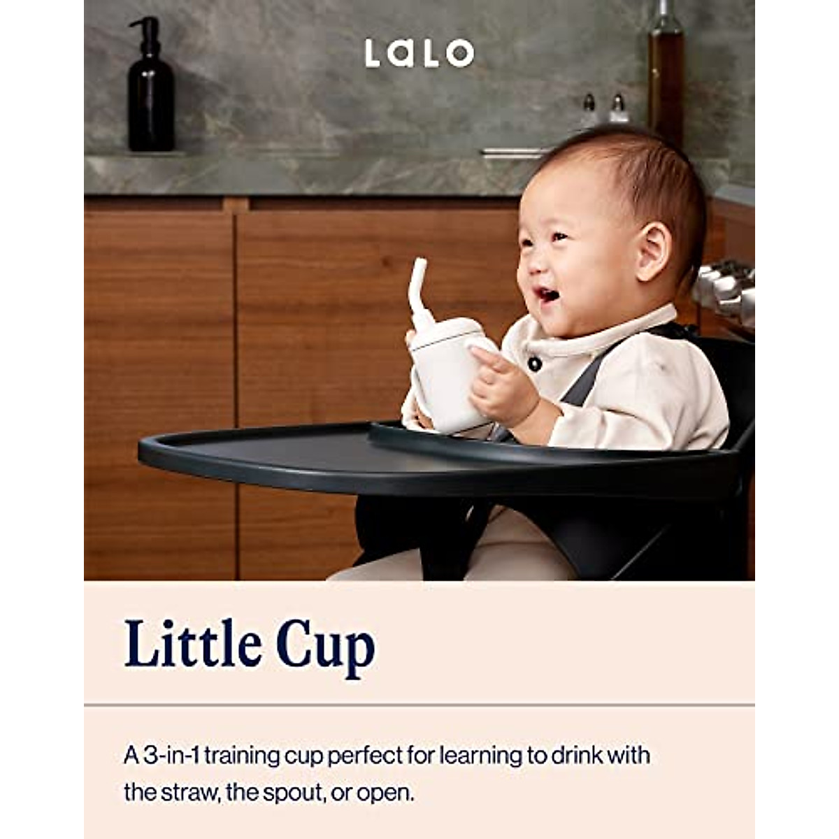 Lalo Little Cup, Non-Toxic Silicone Straw Cup with Handles - Baby and Toddler Sippy Cup - Mini Cup and Straw Training System, 4oz, Blueberry
