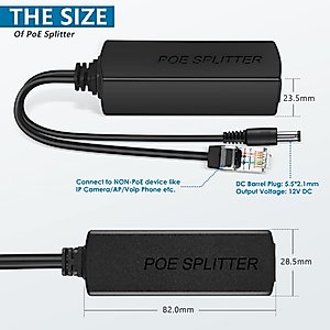 PwrON Active POE Splitter Adapter, 48V to 12V, IEEE 802.3af Compliant, 10/100Mbps up to 100 Meters for Surveillance Camera, Wireless Access Point and VoIP Phone