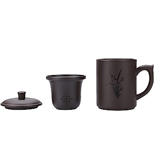 I-MART Tea Cup, Purple Clay Tea Mug Tea Cup with Infuser and Lid (13.5 Ounce - Flower)