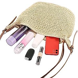 Ayliss Women Straw Handbag Purse Small Summer Beach Handmade Crossbody Shoulder Tote Handbag Handwoven Beach Straw Bag (Beige)