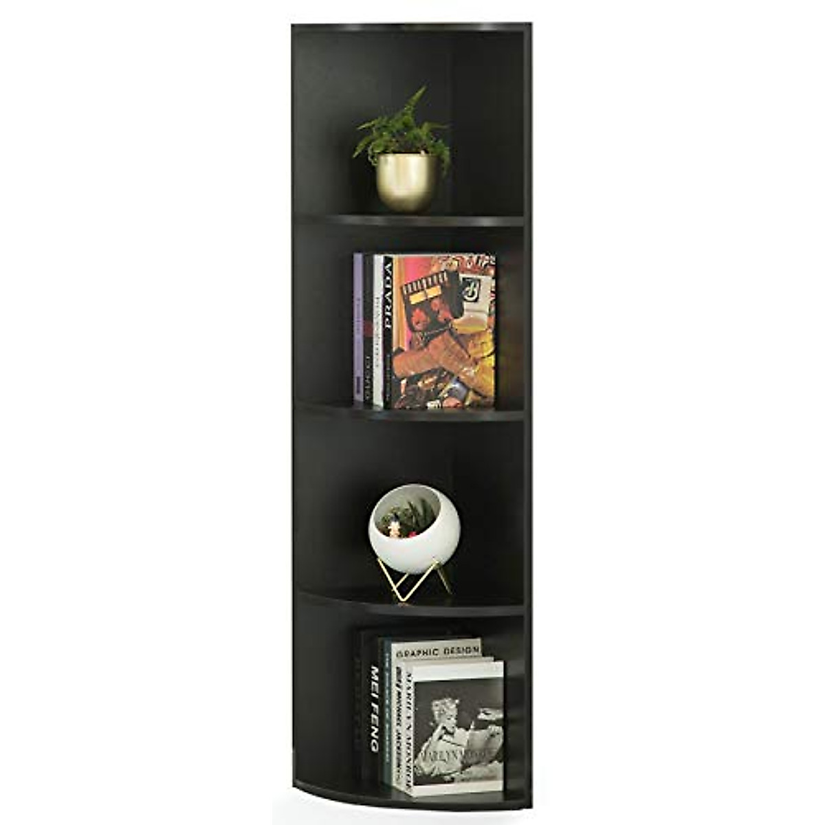 Basicwise Wall Corner 4 Tier Shelves Bookcase, Black (QI003553.BK)