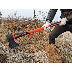 Chopping Axe, Hand Axe, Camp Hatchet for Splitting Kindling and Chopping Branches, Wood Chopping Axe 5.5 lb with 36-in Fiberglass Handle