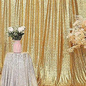 Eternal Beauty Sequin Backdrop 10x10, Glitter Photo Backdrop Curtain for Wedding Birthday Baby Shower Event Decor (Gold-10x10 Ft)
