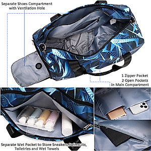 Duffle Bag for Girls Overnight Bags for Boys Weekender Carry On Travel Bag Sports Gym Bag with Shoes Compartment and Wet Pocket