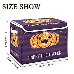 Krafig Halloween Pumpkin Decorative Storage Box with Lid Large Bins Baskets Foldable Cube Organizer Collapsible Containers for Organizing, Toy, Home, Shelf, Closet