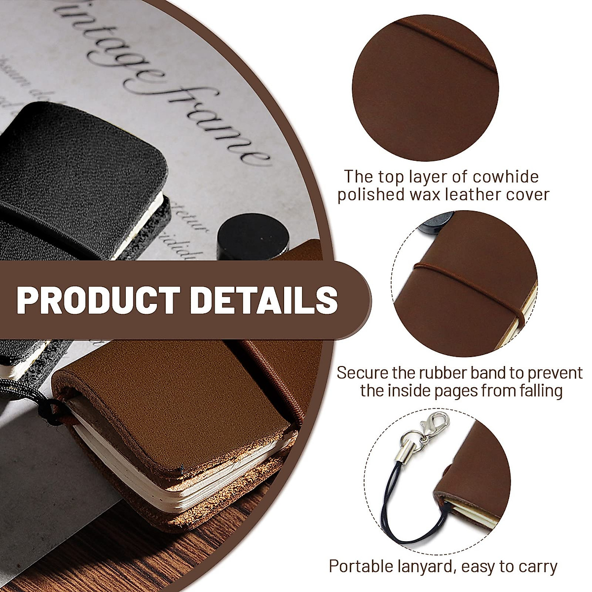 Yitexin Pack of 2 Miniature Travelers Notebook 4.8x3.2cm(1.9’’x1.3’’), Handmade Tiny Leather Travels Notebook, Vintage Mini Notebook Diary Journal, Pocket Diary