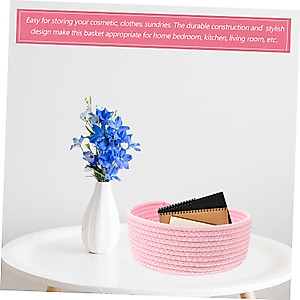 ibasenice Portable Pink Cotton Rope Woven Basket Laundry Hamper