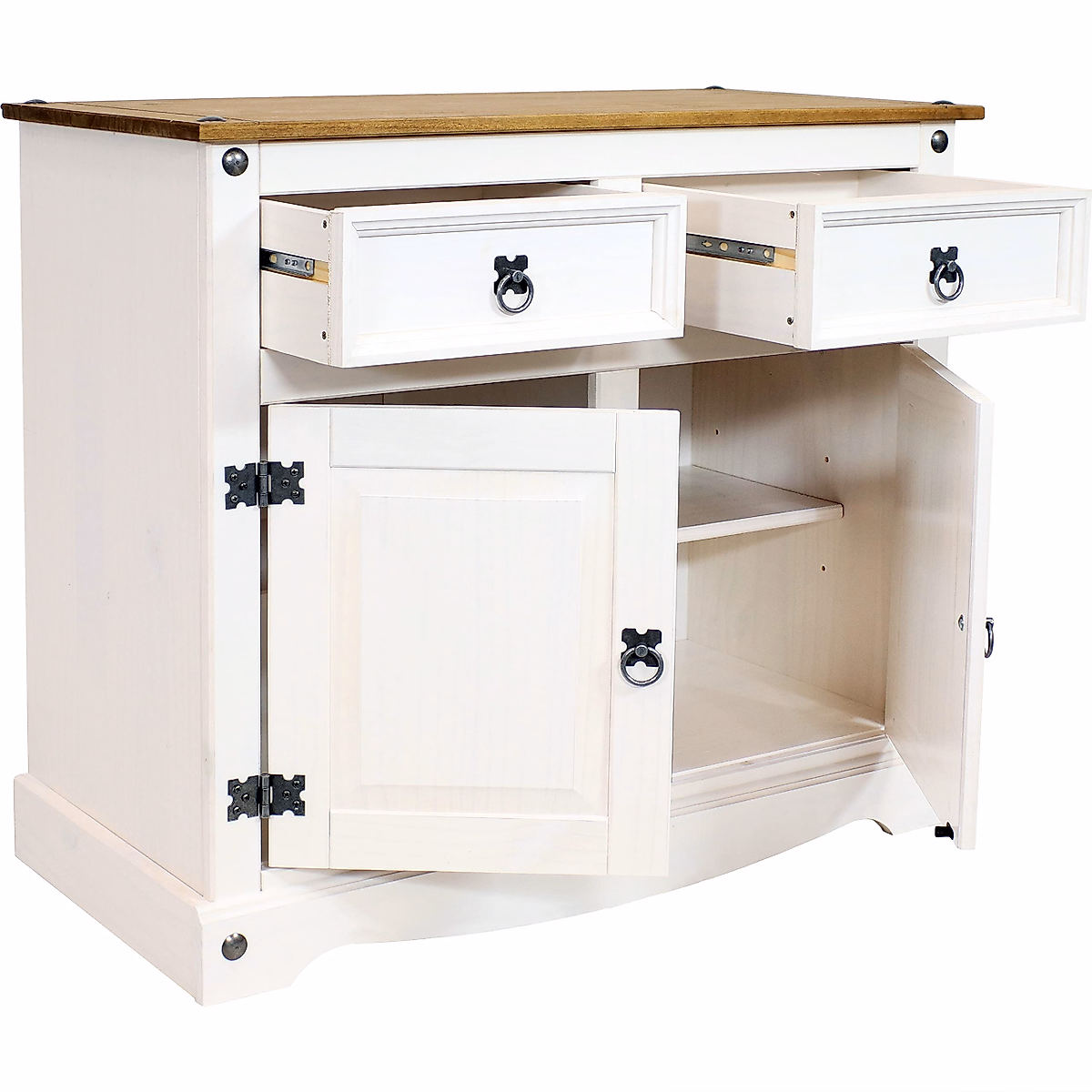 Sunnydaze 31.5-Inch H Kitchen Sideboard Cabinet with 2 Drawers and 2 Doors - Solid Pine Construction with White Finish