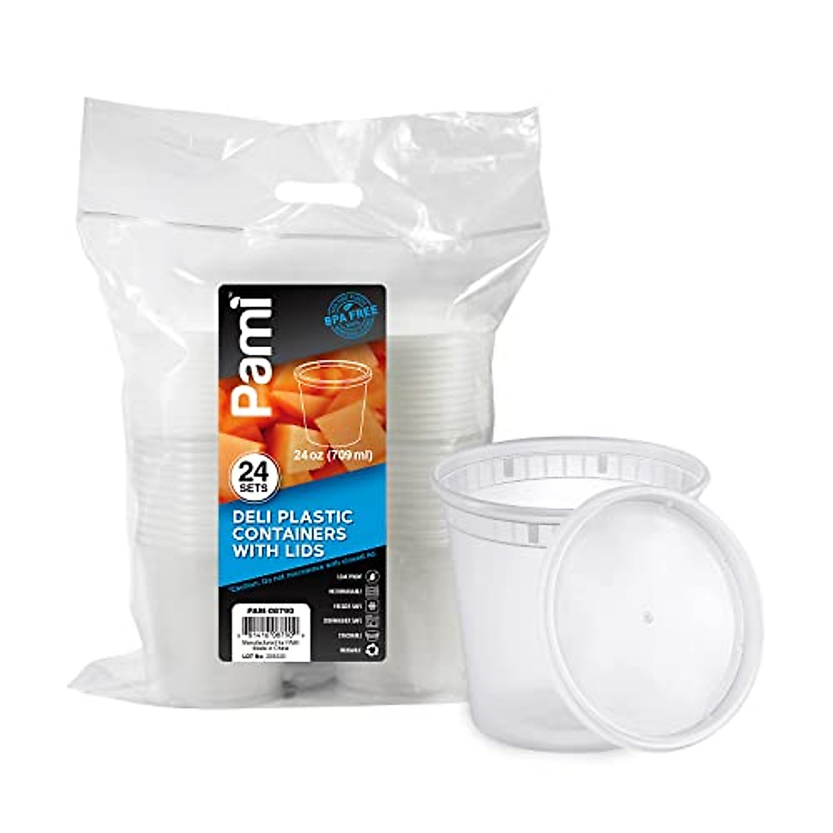 PAMI Deli Plastic Containers With Lids [24-Pack, 24oz] - Small Food Containers For Sauces, Salsas, Dips - BPA-Free, Microwave & Freezer Safe Food Storage Pots- Clear Meal Prep Condiment Containers