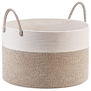 MINTWOOD Design Extra Large 22 x 14 Inches Cotton Rope Blanket Basket Living Room, Woven Laundry Basket, Toy Storage Baskets Bin, Decorative Round Pillow Towel Basket with Handles