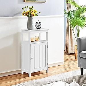 Yaheetech Single Door Floor Cabinet, Bathroom Free Standing Storage Organizer with Adjustable Shelf, Narrow Side Cabinet for Living Room, White