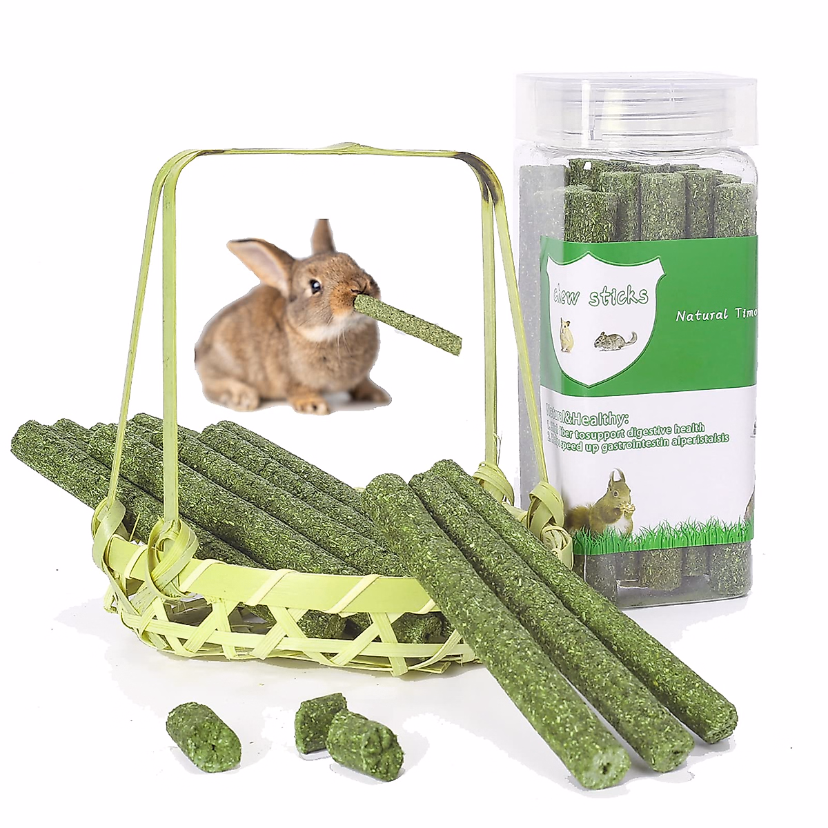 DAMPET Natural Timothy Hay Sticks, Natural Apple Sticks, Timothy Molar Rod for Small Animals, Rabbits Hamsters Guinea Pigs Gerbils Groundhog Squirrels(20pcs) (Timothy)