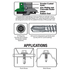 Fasteners Plus ST Fastening #14 x 7/8" Maxx Steelbinder Metal Roofing Stitch Screws Metal-to-Metal Bright White (Pack of 250)