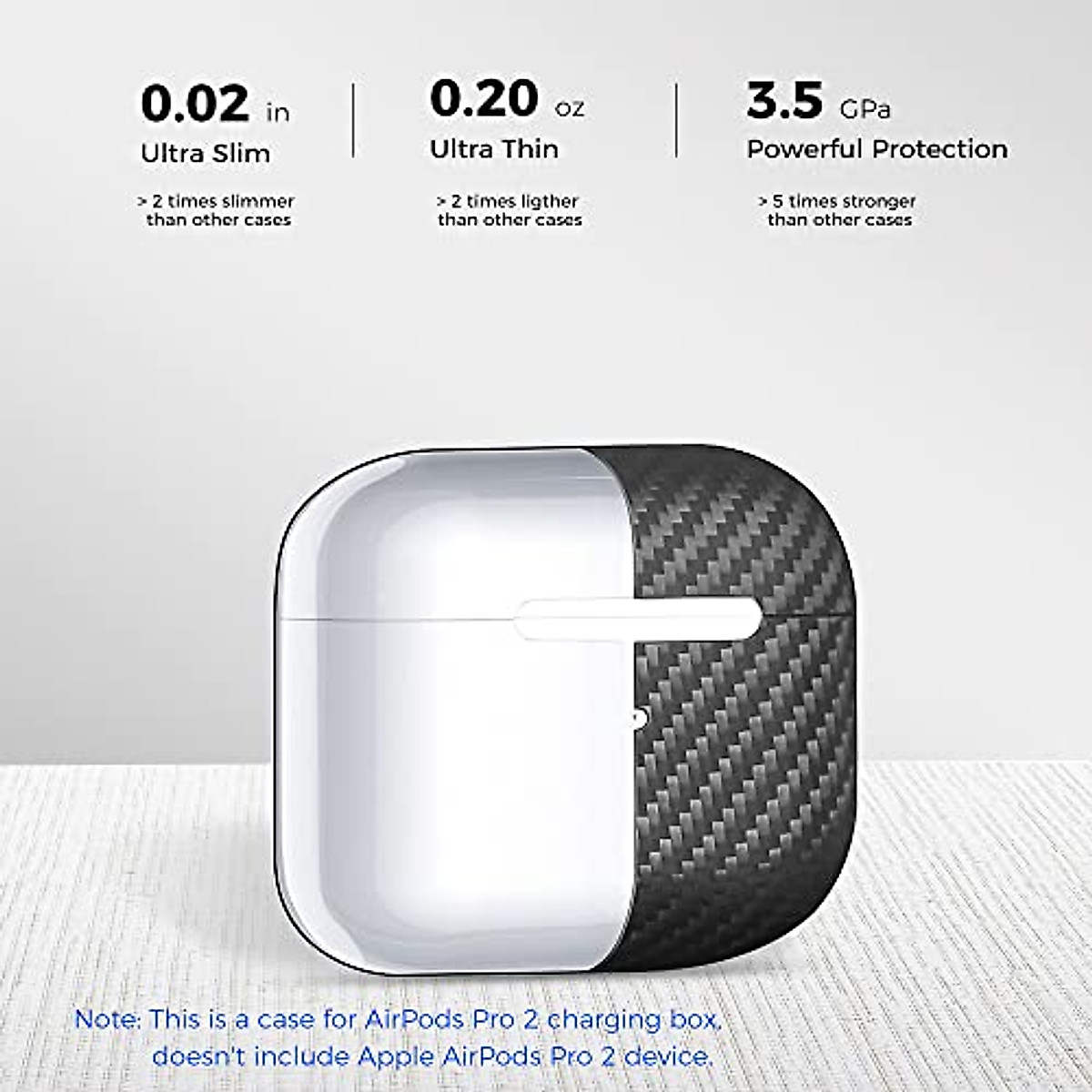 MONOCARBON Real Carbon Fiber Case for AirPods Pro 2nd Generation 2022 with Stripes Lanyard | Slim & Durable Cover for AirPods Pro 2 Accessories | Support Wireless Charging | Shock-Absorbing Protective