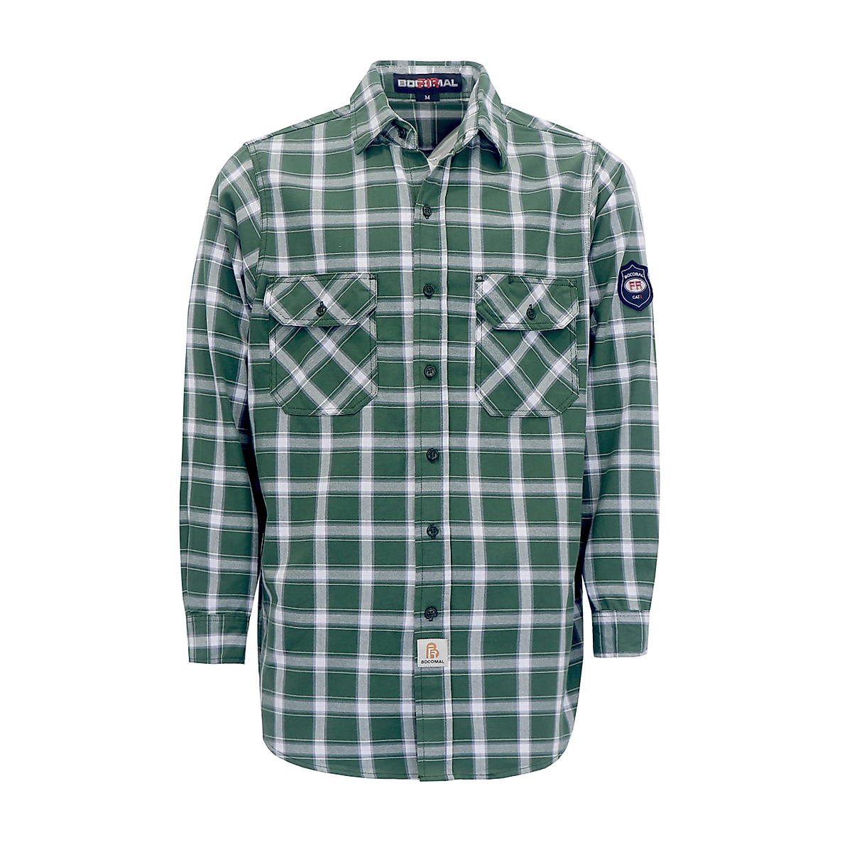 BOCOMAL FR Shirts for Men(Green/White) Flame Resistant/Fire Retardant Plaid Shirt 7oz Men's Welder Shirt