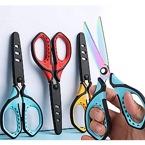 Colorful Titanium Non-Stick Scissors with Cover/Cap, All Purpose Fabric Sewing Scissors Office Craft Scissors SoftGrip Sharp Shears Cutter for Home School Supplies (Blue & Rainbow)