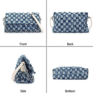 Denim Hobo Bag For Women Canvas Shoulder Tote Bag(Blue)