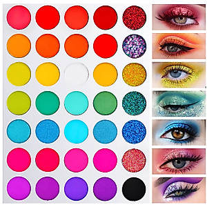 UIIOPJIOM 35 Colors Eyeshadow Palette, Matte Shimmer Metallic Eyeshadow Long Lasting,Glitter Eye Shadow, Highly Pigmented Eye Makeup Palette for Girls, Kids