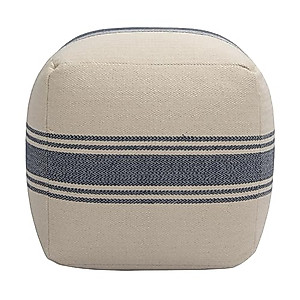 Cream Pouf with Blue Stripes