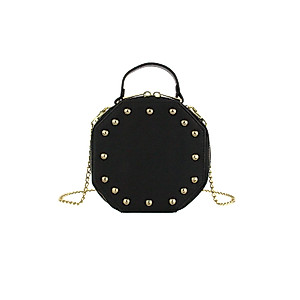 Olivia Miller Women's Fashion PU Leather Mini Octagon Crossbody Shoulder Handbag w Gold Stud Accent n Zipper, Casual Evening Purse