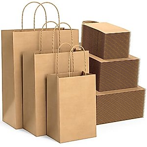 BagKraft Brown Paper Bags with Handles Mixed Size | 100% Recyclable Kraft Paper | Ideal for Gifts, Shopping, Boutique, Packaging, Merchandise, Grocery and Craft (30)