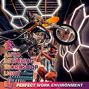 GOSLARLIT Hexagon LED Garage Light, 25 Pack LED Shop Ceiling Lamp, 144W 15950LM 6500K Daylight White, Linkable Plug-in Hexagon Lamp for Workshop Gym Car Care Warehouse 95x66inch