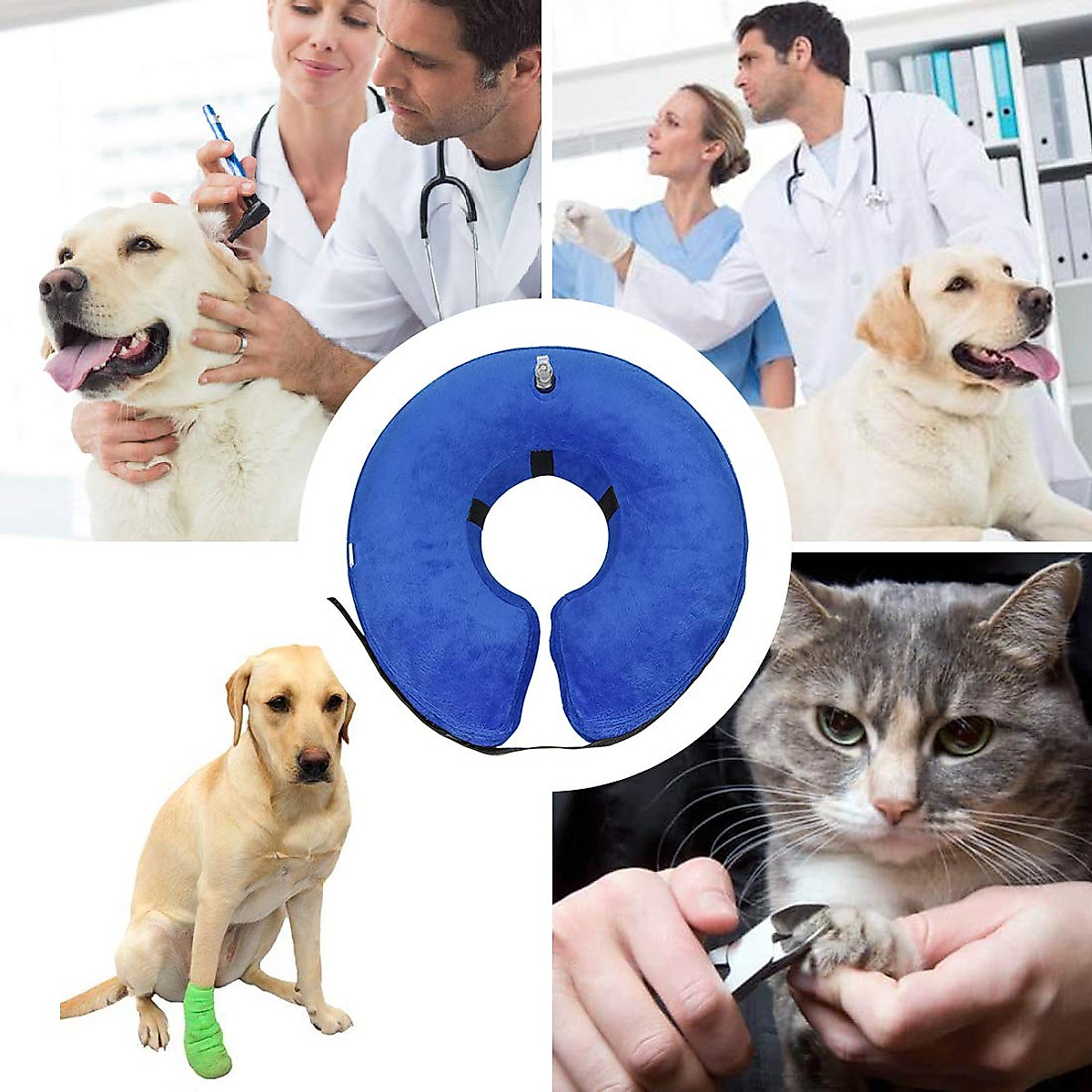 KittyStar Soft Inflatable Dog Cone Collar, Protective Inflatable Collar for Dogs and Cats, Adjustable Pet Recovery Cone After Surgery (M, Blue)