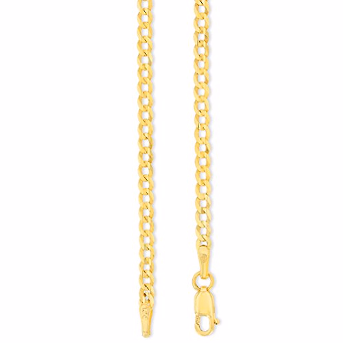 Jewelry America Solid 14K Yellow Gold 2.5mm Concave Cuban Link Curb Chain Necklace, 16"