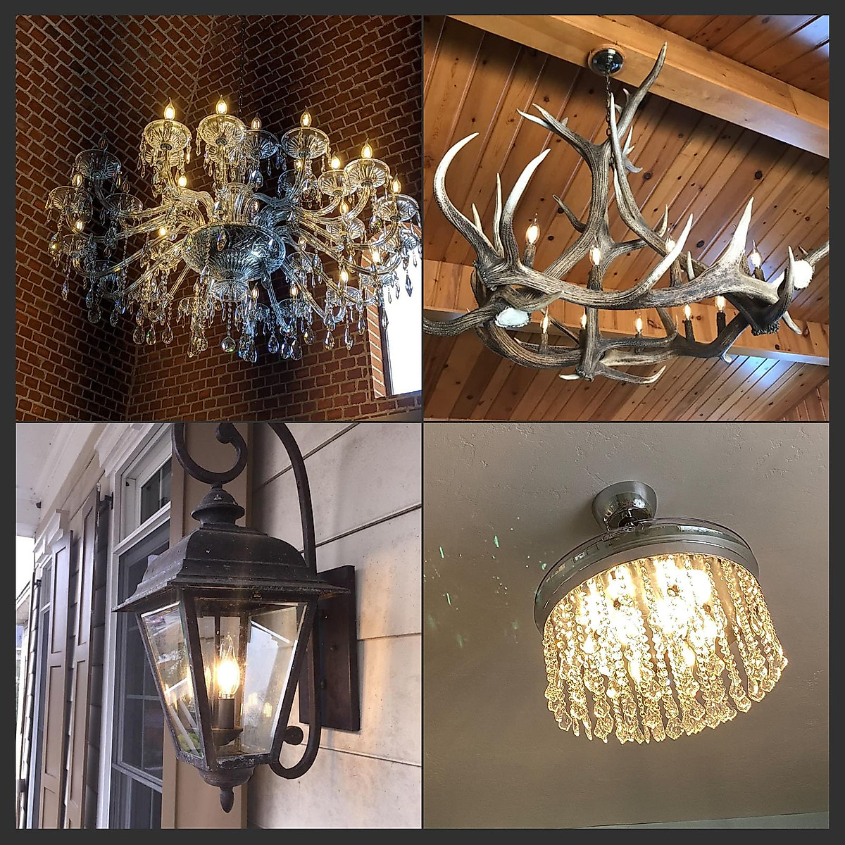 CRLight 2W Dimmable 25W Equivalent LED Candelabra Bulb 2700K Warm White 250LM, E12 Chandelier LED Candle Bulbs, C35 Clear Glass Flame Shape Bent Tip, 6 Pack