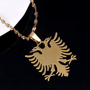 Huangshanshan Albania Eagle Pendant Necklaces Gold Color Stainless Steel Jewelry Ethnic Gifts (gold)