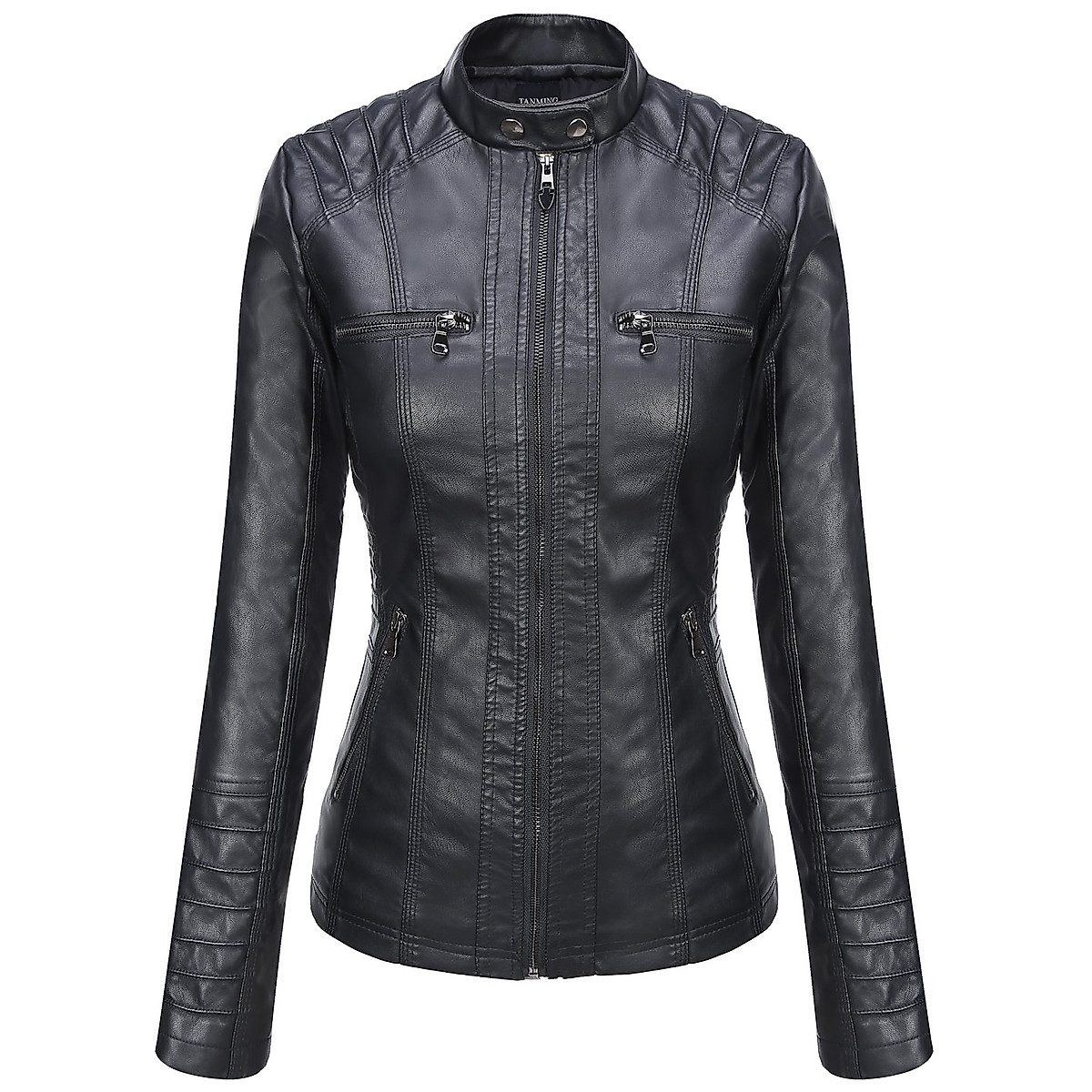 Tanming Women's Hooded Faux Leather Jackets (XX-Large, Black)