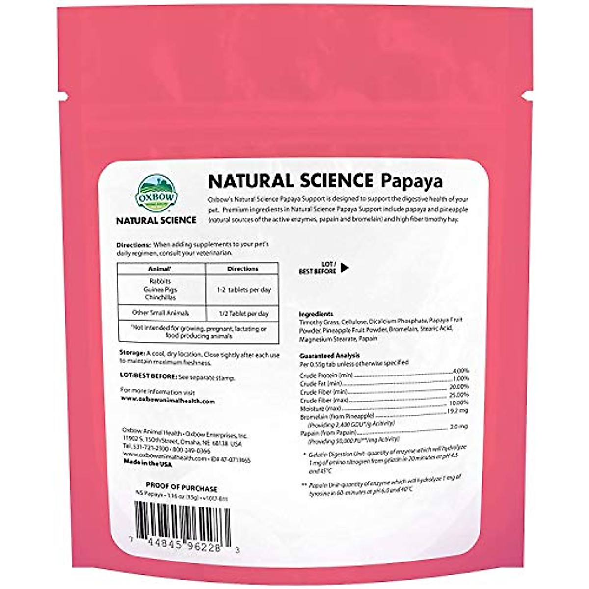 Oxbow 3 Pack of Natural Science Papaya Digestive Support Wafers for Small Pets, 1.16 Ounces Each, Made in The USA