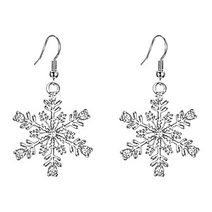 EVER FAITH Silver-Tone Austrian Crystal Winter Party Snowflake Pierced Hook Dangle Earrings Clear