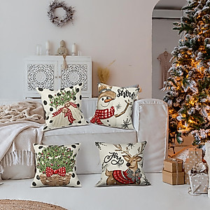 LITIVY Christmas Decor Pillow Covers Set of 4 Decorative Throw Pillowcase for Winter Xmas Holiday Home Decor for Sofa Couch (Christmas Tree Snowman Gloves Deer) (18"x18", Black)