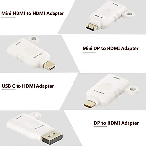 Universal HDMI Adapter Ring Kit with Security Loop-4K USB C, Displayport,Mini DP, Mini HDMI to HDMI Office Video Converter. Four Adapters with Key Security loop.Universal HDMI Adapter Kit, HDMI Ring