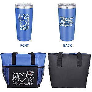 Nurse week Gifts, Peace, Love, Nursing, 2-Piece Gift for Nurses: Nurse Tote Bag and Stainless-Steel Tumbler, Great Thank You Gift for Nurses, RN Gift & Perfect Graduation Gift, Nurse Bag for Work