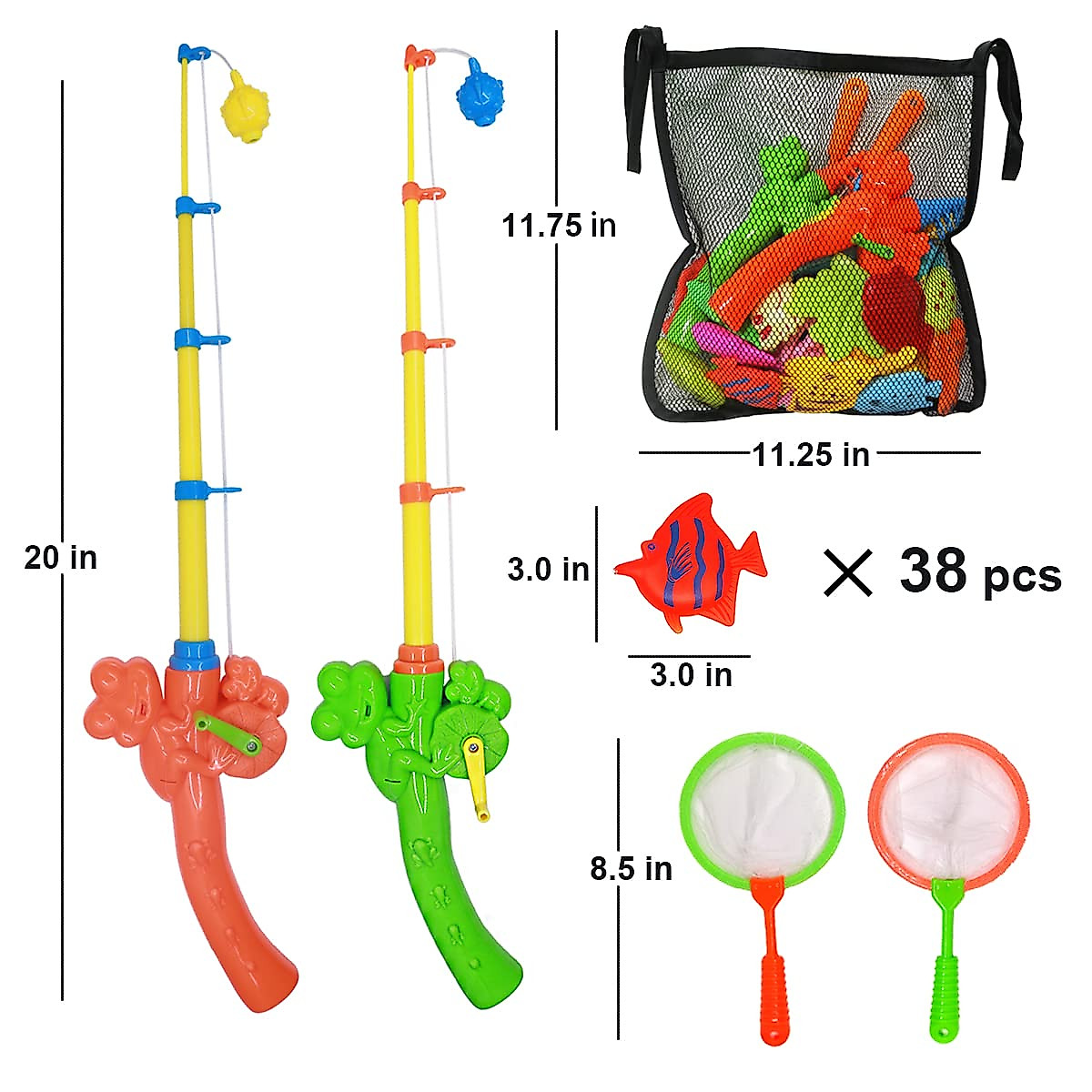 Magnetic Fishing Game Bath Toys for Kids Ages 4-8, 2 Fishing Poles 2 Fishing Nets and 38 Floating Magnet Ocean Sea Animals Bathtub Toys for Kids Toddlers Toys