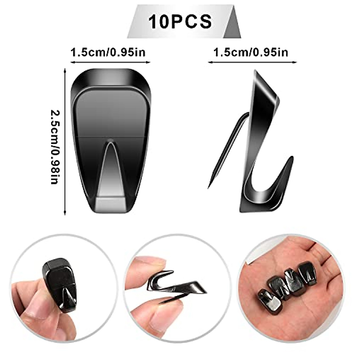 AIEX 10pcs Cubicle Hooks for Fabric Walls, Metal Push Pin Hooks Office Shelf Accessories Hanging Supplies Coat Clips Hanger Nails for Picture Clock Photo Frame Keychain (Black)