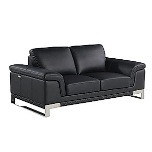 Blackjack Furniture Weston Collection Italian Leather Living Room, Den Loveseat, Black