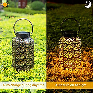 Solar Lanterns Outdoor Garden Decor - 2 Pack LED Garden Lantern Hanging Solar Powered with Handle Waterproof Decorative Retro Metal Solar Lights for Table Patio Yard Pathway Walkway Christmas - Large