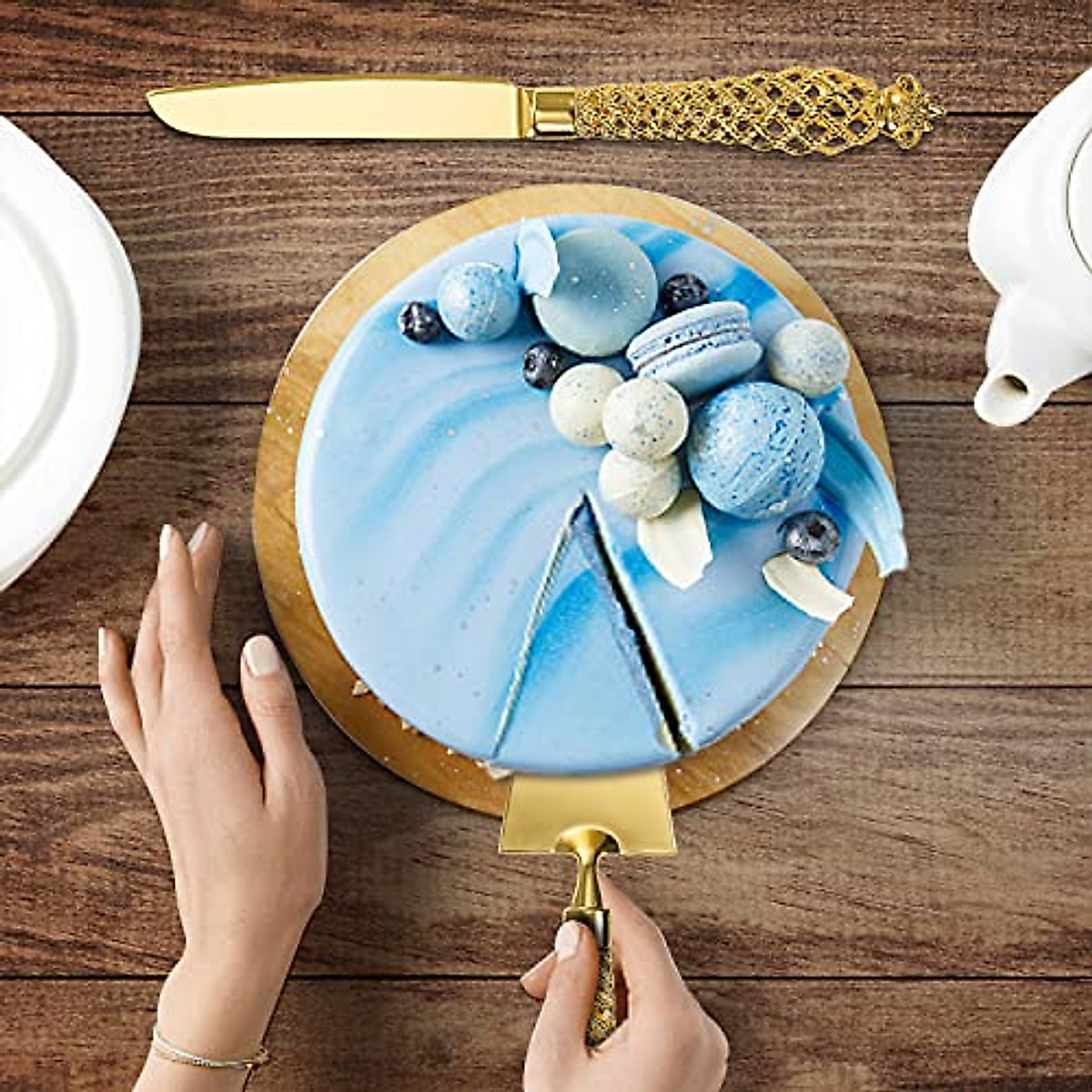 yarlung Gold Cake Knife and Server Set, Elegant Wedding Cake Cutting Serving Set with Luxurious Handle, Pie Cutter Spatula Utensils for Birthday Party Events, Valentine's Day Gift