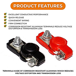 Car Battery Terminal Connectors, Heavy-Duty 12V Battery Terminals for Cars, Trucks & SUVs, Quick Release Battery Cable Clamps, Positive & Negative Battery Connectors