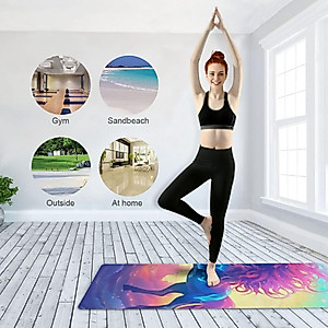 GOODOLD Rainbow Unicorn Yoga Mat, 71 x 26 Inch Non-slip Yoga Mats Folding Travel Exercise Mat Indoor Outdoor Gym Pilates with Storage Bag for Women Men