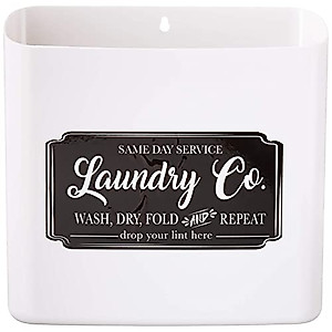 Lint Bin for Laundry Room Modern Farmhouse Decor Magnetic Container - Includes Wall or Magnetic Mount Accessories With Sign