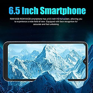 FOTABPYTI Smart Phone, Face Recognition 3 Card Slots 6.5 Inch Cell Phone 5MP Front 13MP Rear Camera 100-240V Ultra Thin MT6580 CPU Processor for Android 10 for Adults (US Plug)