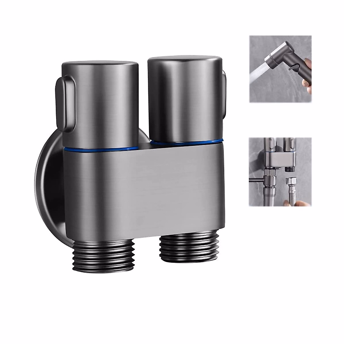 1-In-2-Out Washing Machine and Toilet Faucet, 1-In-2-Out Dual Control Valve, Dual Control Valve for Bidet, Bathroom Faucet Double Handle Dual Control, Easy to Assemble (B*1 PC Grey)