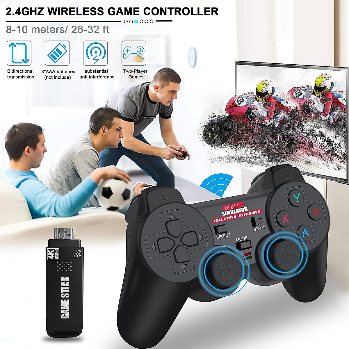 EASEGMER Retro Game Console Built-in 5,000 HDMI Video Games - 2.4G Wireless Video Handheld Games Controller with 32GB, 4K Game Stick Emulator Console Support 2 Players Games, Best Gift For Kids & Men